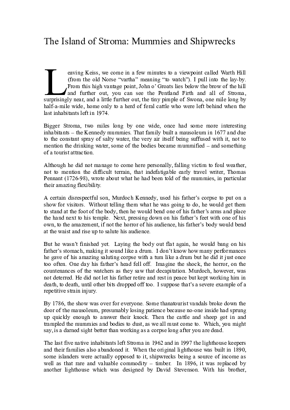 (DOC) NC500: The Island of Stroma: Mummies and Shipwrecks