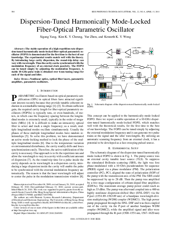(PDF) Dispersion-Tuned Harmonically Mode-Locked Fiber-Optical Parametric Oscillator