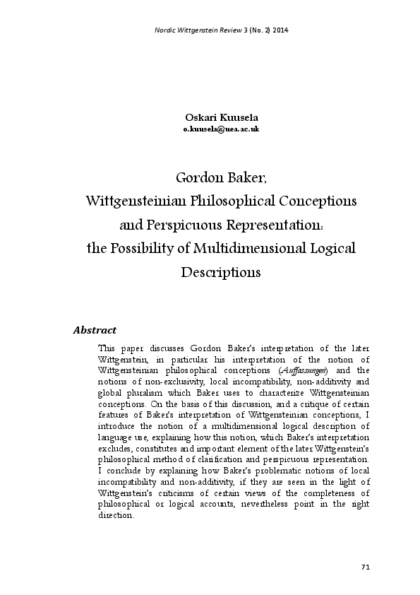 (PDF) Gordon Baker, Wittgensteinian Philosophical Conceptions and ...