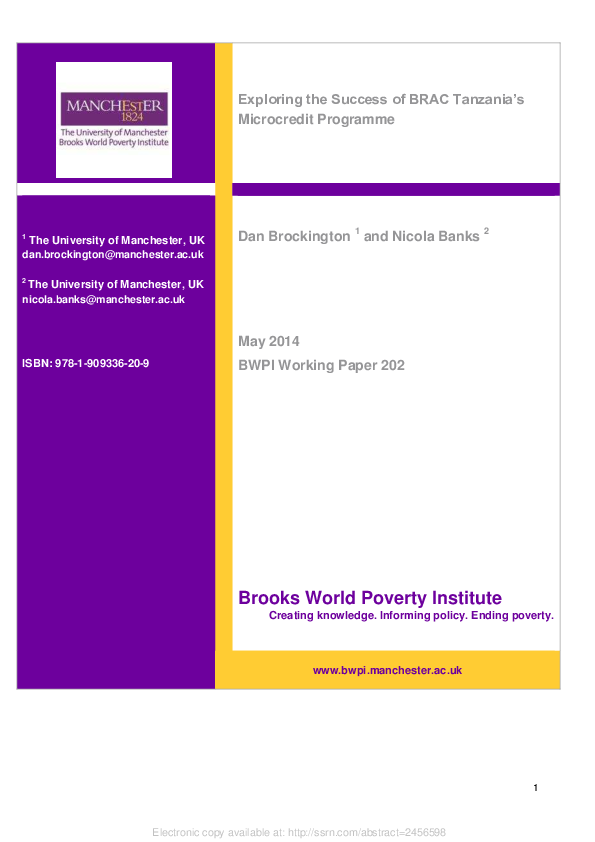 (PDF) 2014: Exploring the Success of BRAC Tanzania’s Microcredit Programme.