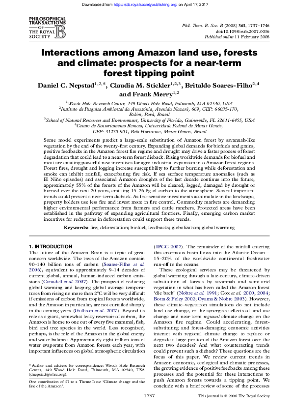 (PDF) Interactions among Amazon land use, forests and climate ...
