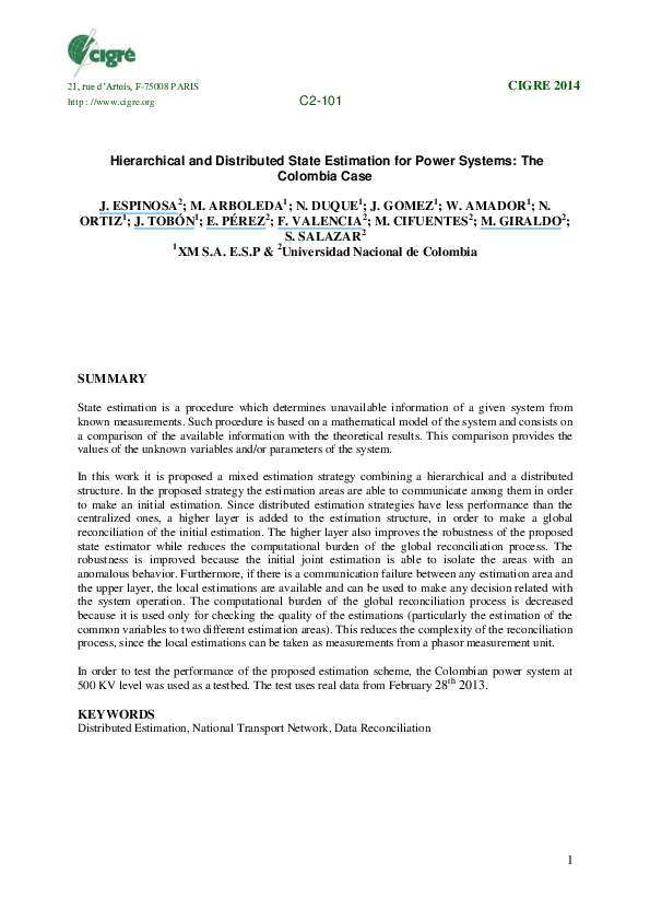 (PDF) Hierarchical and Distributed State Estimation for Power Systems: The Colombia Case ...