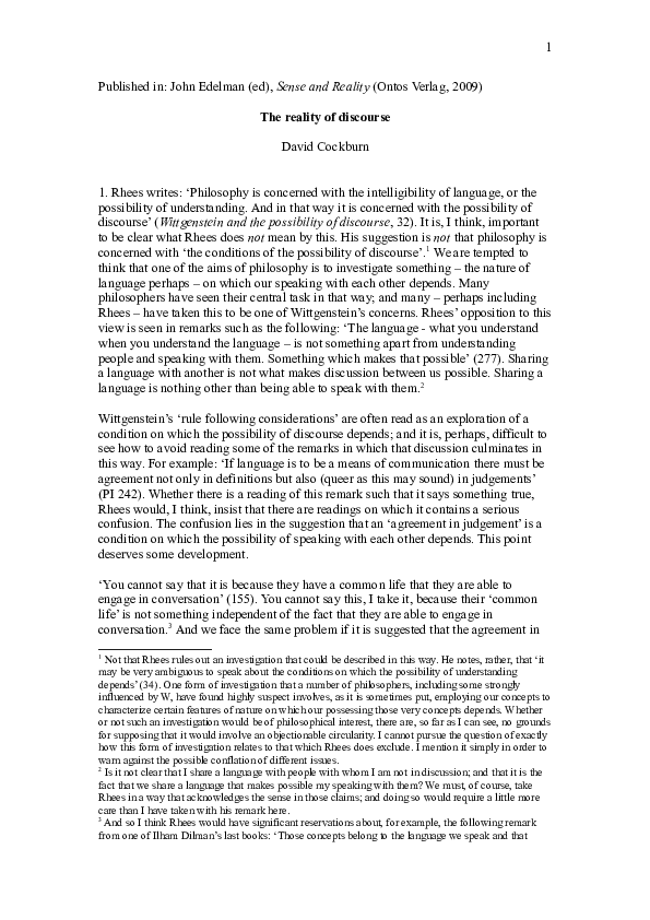 (DOC) Rush Rhees: The reality of discourse