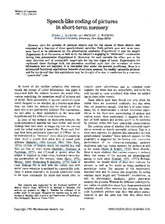 (PDF) Speech-like coding of pictures in short-term memory