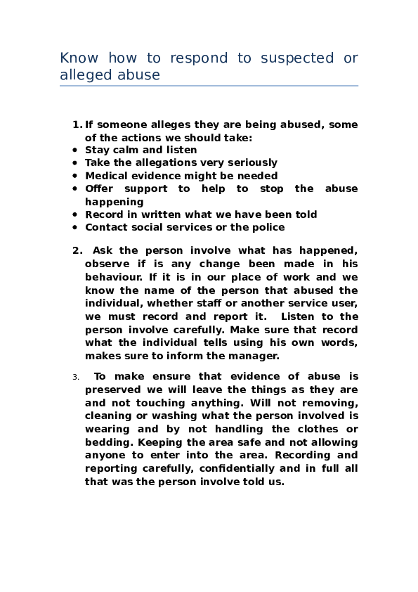 (DOC) Know to respond to suspected or alleged abuse.docx