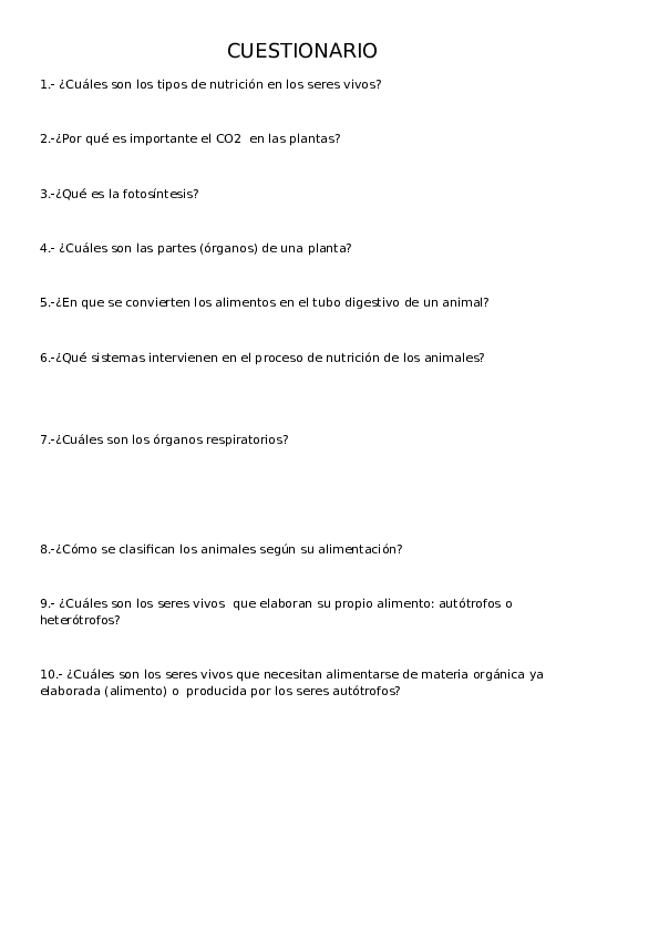 (DOC) CUESTIONARIO de biologia