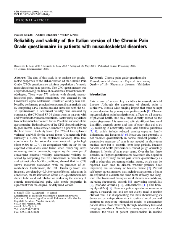 (PDF) Reliability and validity of the Italian version of the Chronic ...