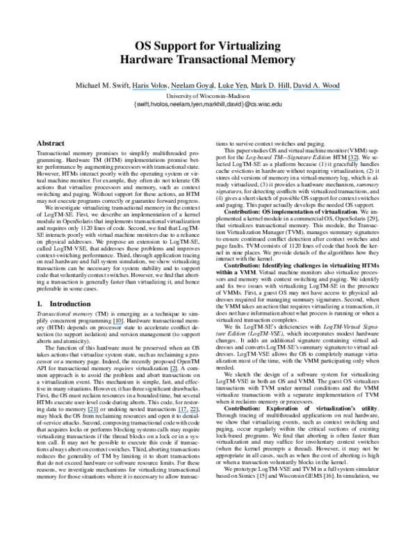 Pdf Os Support For Virtualizing Hardware Transactional Memory