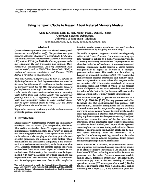 Pdf Using Lamport Clocks To Reason About Relaxed Memory Models 