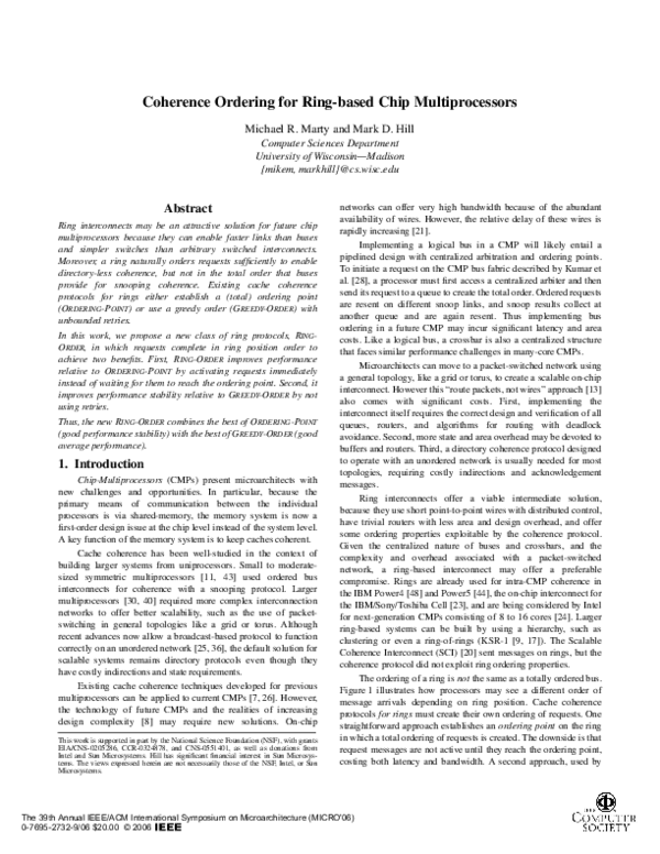 (PDF) Coherence Ordering for Ring-based Chip Multiprocessors