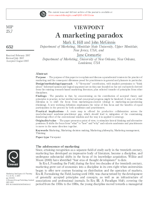 (PDF) A marketing paradox