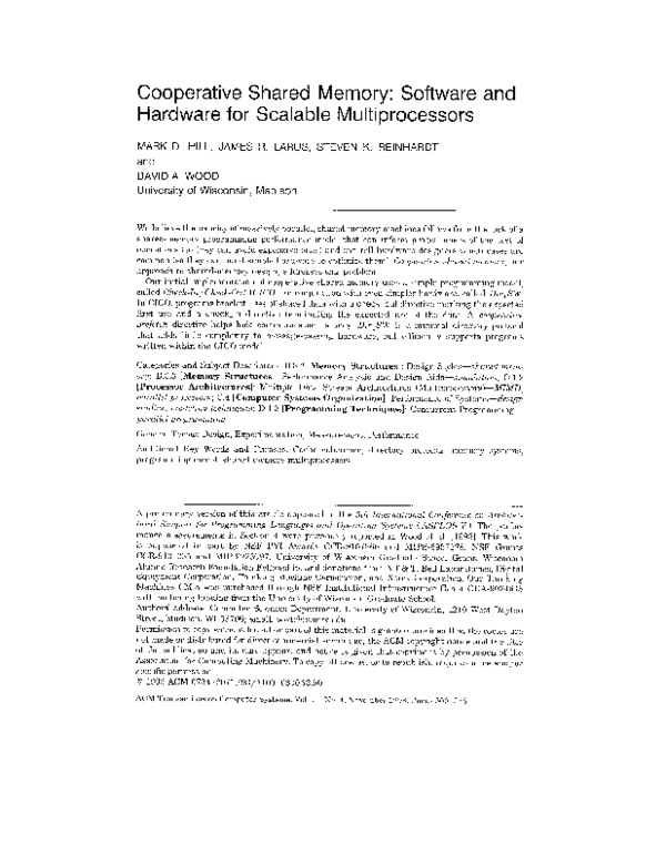 Pdf Cooperative Shared Memory Software And Hardware For Scalable