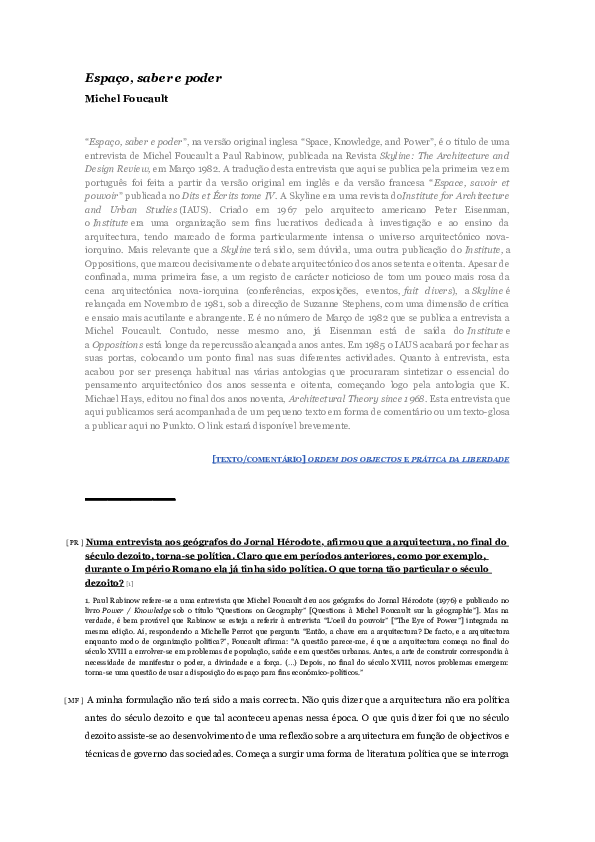 (DOC) Espaço, poder e saber Foucault