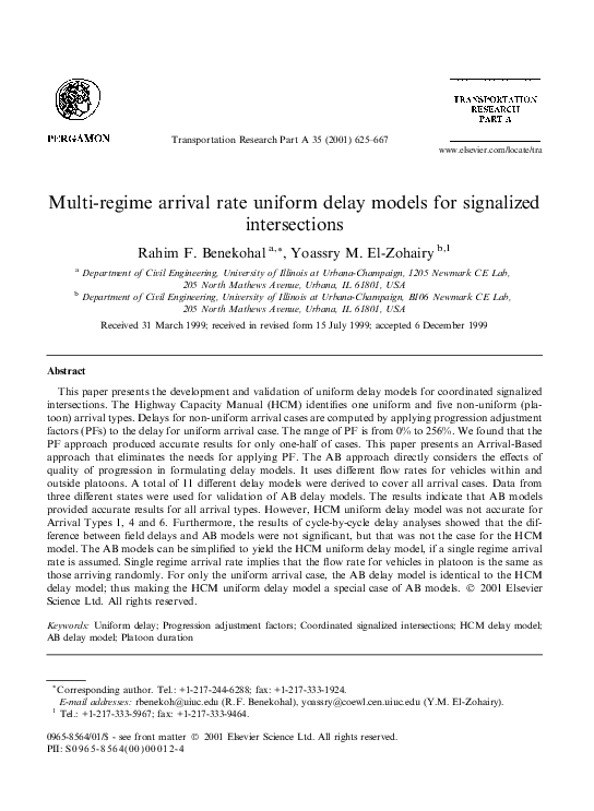 (PDF) Multi-regime arrival rate uniform delay models for signalized intersections
