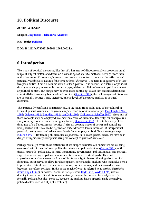 (DOC) 20. Political Discourse Subject Linguistics » Discourse Analysis