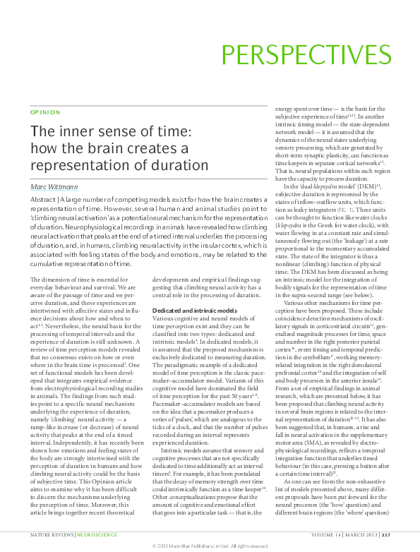 (PDF) The inner sense of time: how the brain creates a representation ...