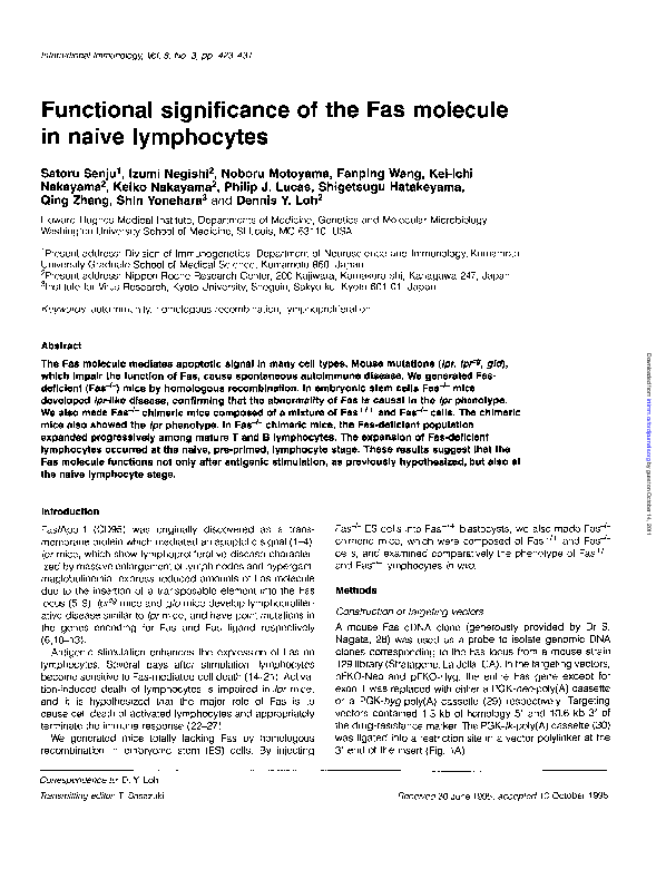 (PDF) Functional significance of the Fas molecule in naive lymphocytes