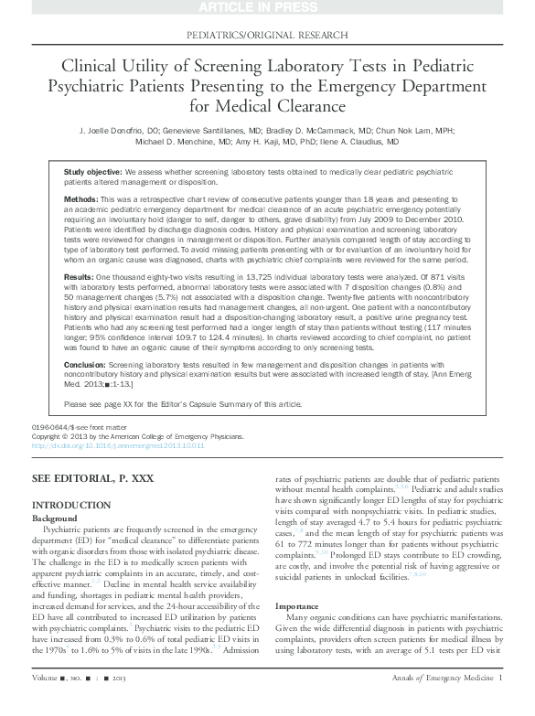 (PDF) Clinical Utility of Screening Laboratory Tests in Pediatric ...