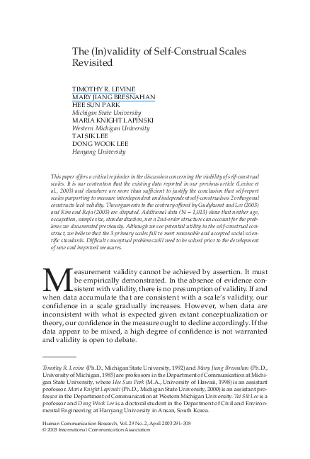 (PDF) The (In)validity of Self-Construal Scales Revisited