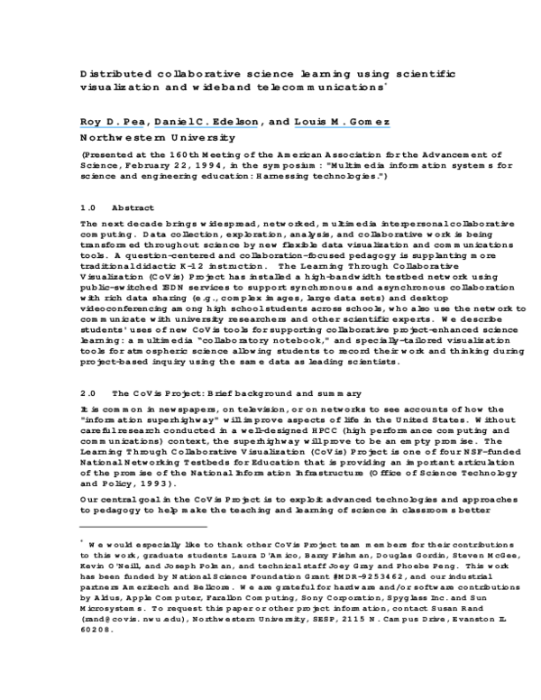 Pdf Distributed Collaborative Science Learning Using Scientific