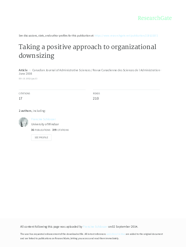 (PDF) Taking a positive approach to organizational downsizing