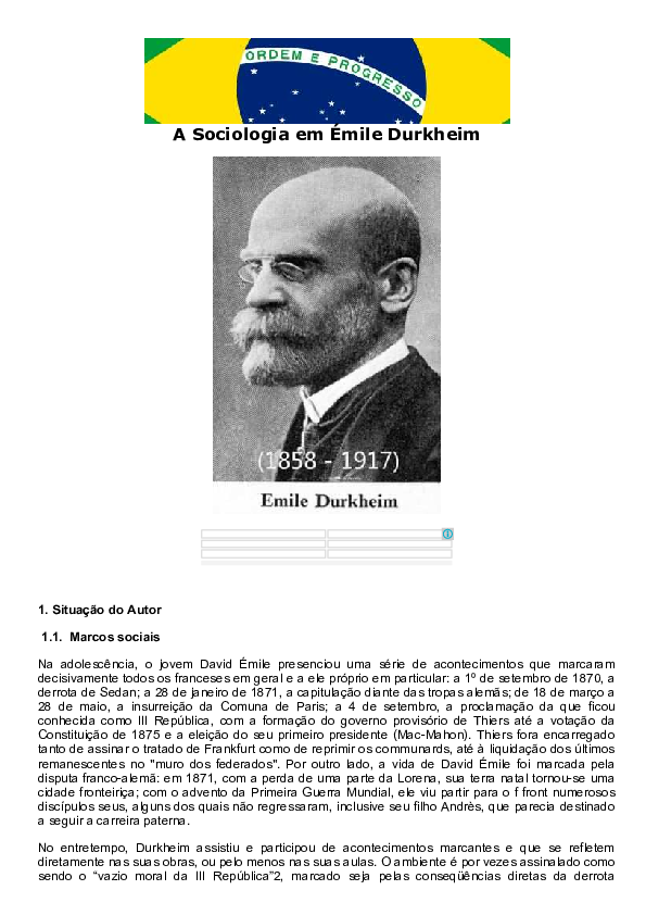 (PDF) A Sociologia em Émile Durkheim