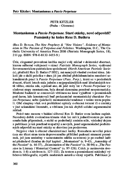 (PDF) Montanismus a Passio Perpetuae. Staré otázky, nové odpovědi ...
