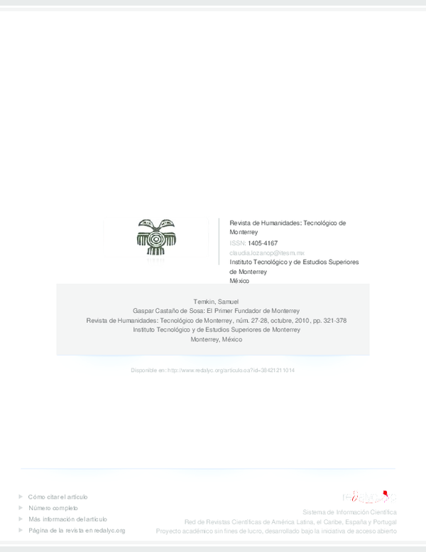 (PDF) 2010. Gaspar Castaño de Sosa: el Primer fundador de Monterrey