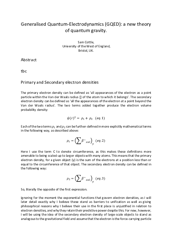 (PDF) General-Quantum-Electrodynamics (G-QED): a theory of quantum gravity