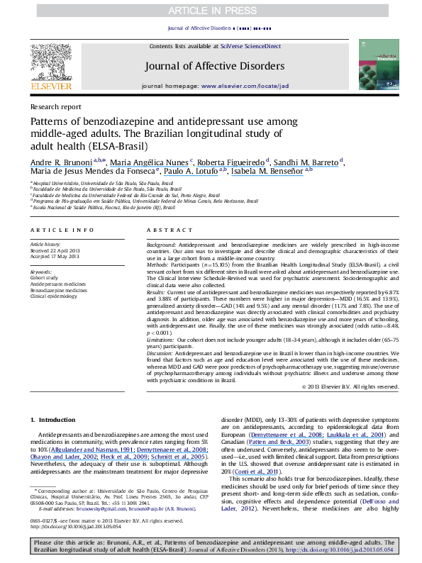 (PDF) Patterns of benzodiazepine and antidepressant use among middle ...