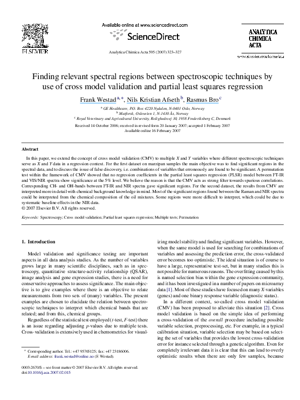 Pdf Finding Relevant Spectral Regions Between Spectroscopic