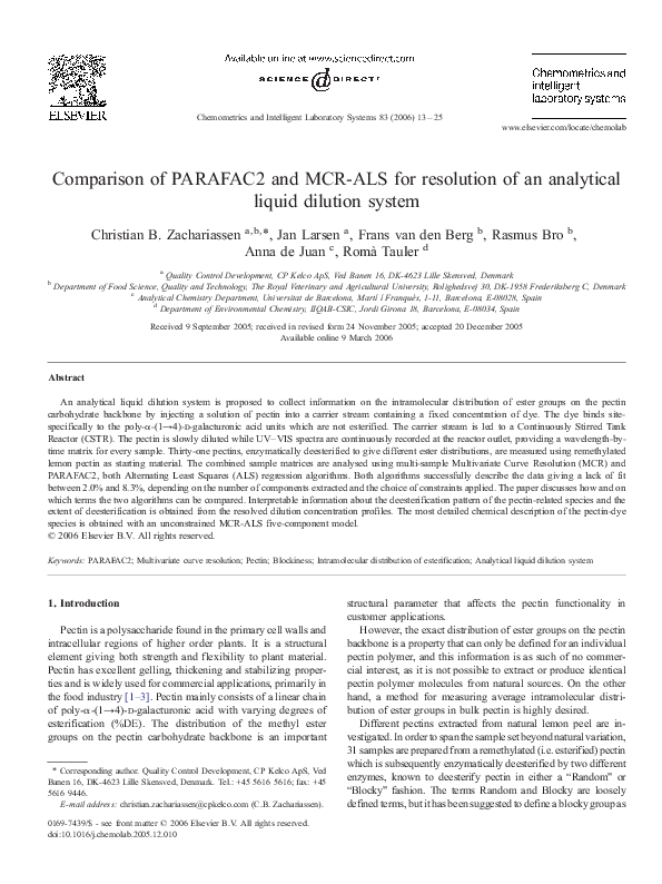 (PDF) Comparison of PARAFAC2 and MCR-ALS for resolution of an analytical liquid dilution system