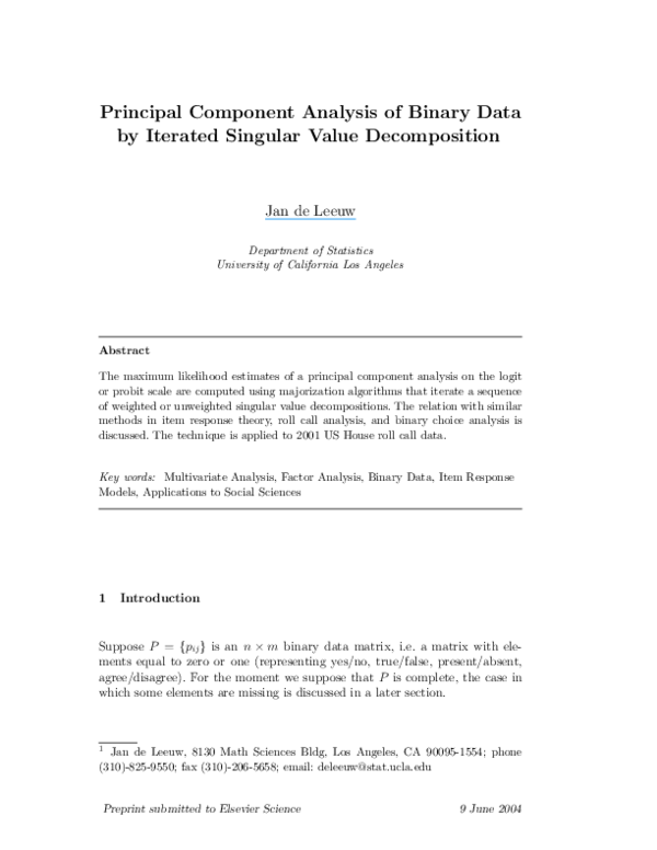 Pdf Principal Component Analysis Of Binary Data By Iterated Singular 0259