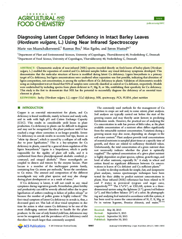 (PDF) Diagnosing Latent Copper Deficiency in Intact Barley Leaves ...