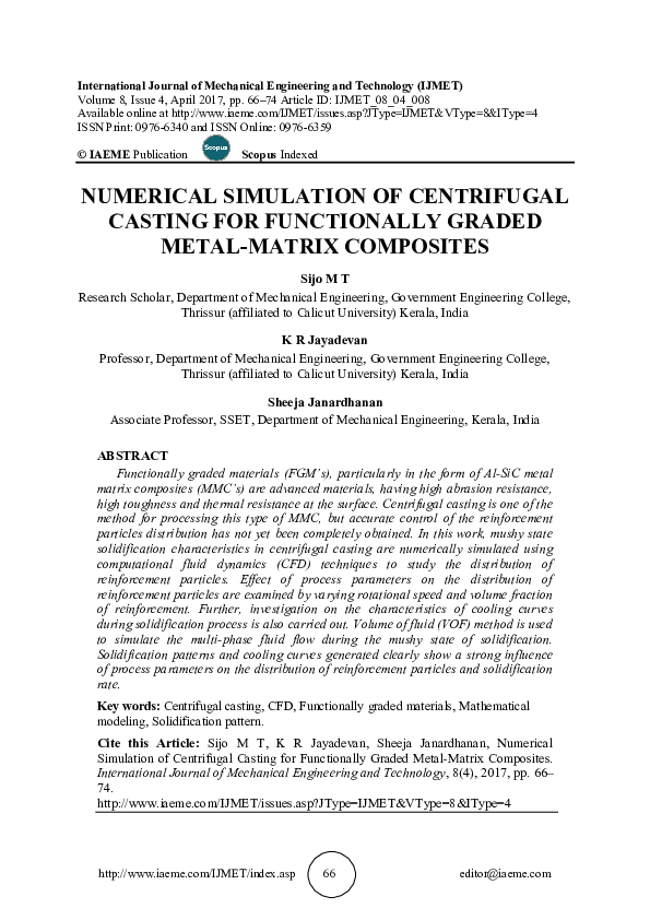 Pdf Numerical Simulation Of Centrifugal Casting For Functionally
