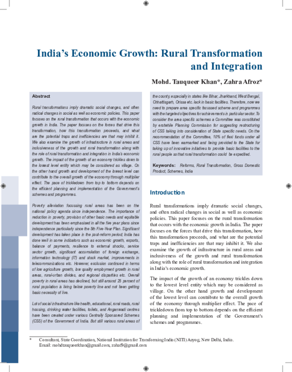 (PDF) India’s Economic Growth: Rural Transformation