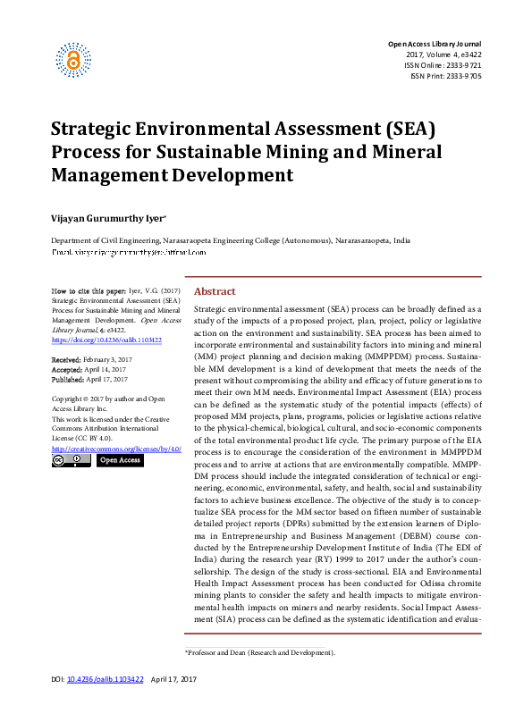(PDF) Strategic Environmental Assessment (SEA) Process for Sustainable ...