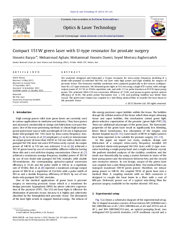 (PDF) Compact 151W green laser with U-type resonator for prostate ...