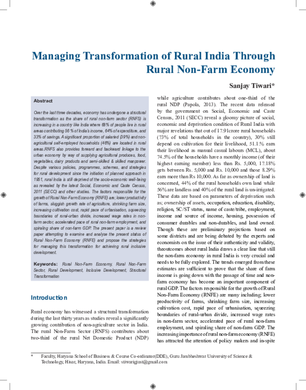 (PDF) Managing Transformation of Rural India Through Rural Non-Farm Economy