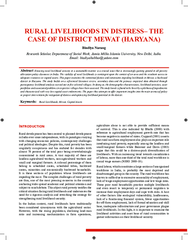 (PDF) Rural Livelihoods In Distress– The Case Of District Mewat (Haryana)