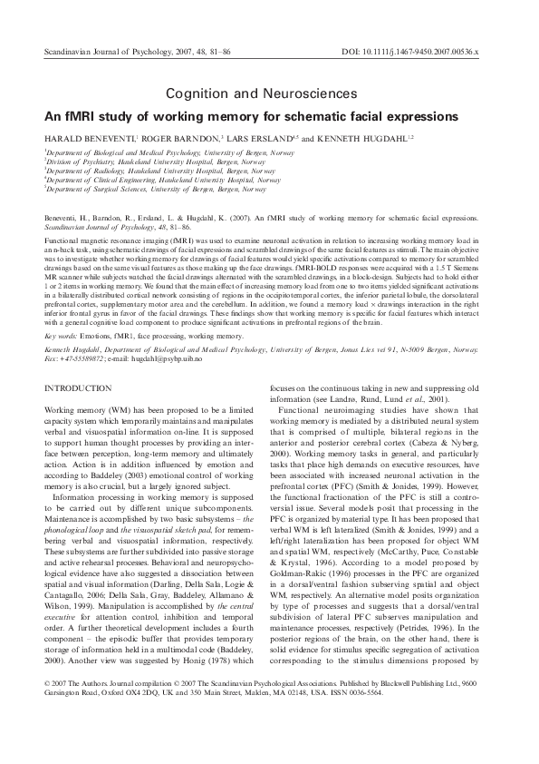 (PDF) An fMRI study of working memory for schematic facial expressions