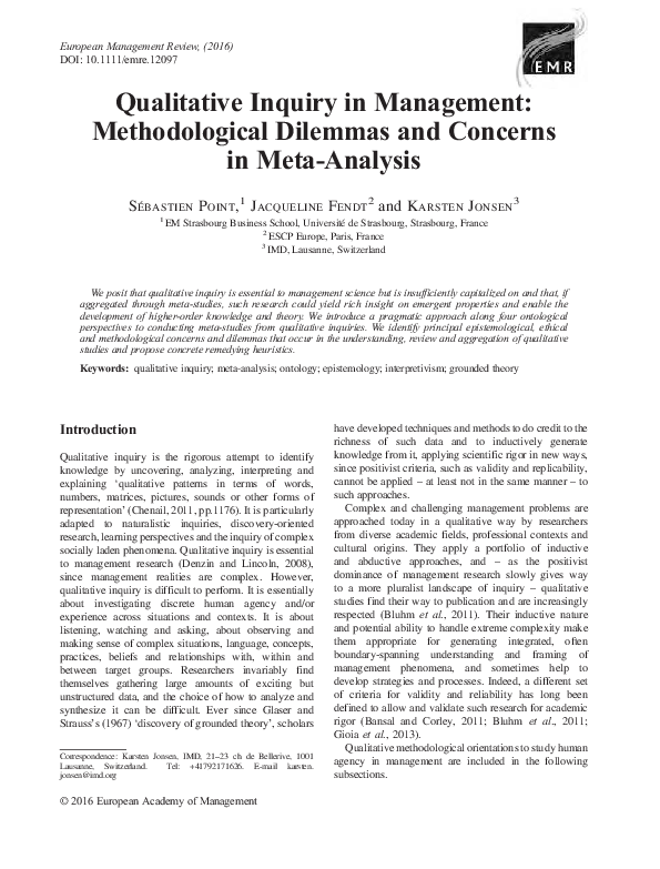 (PDF) Qualitative Meta-Analysis in Management Science