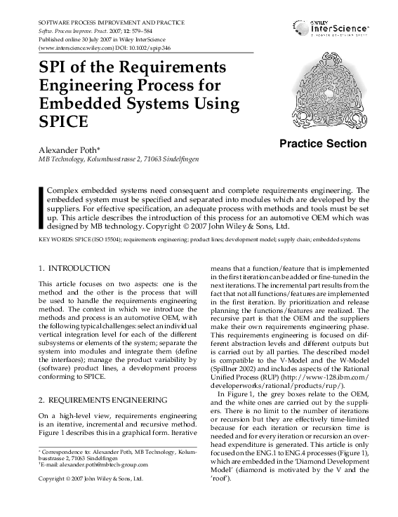 (PDF) SPI of the requirements engineering process for embedded systems ...