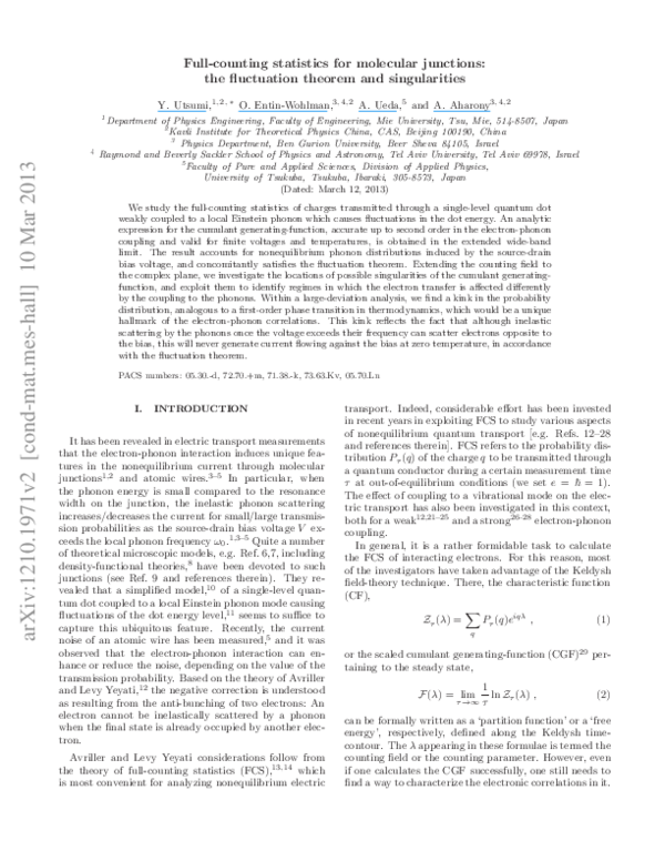 Pdf Full Counting Statistics For Molecular Junctions Fluctuation Theorem And Singularities