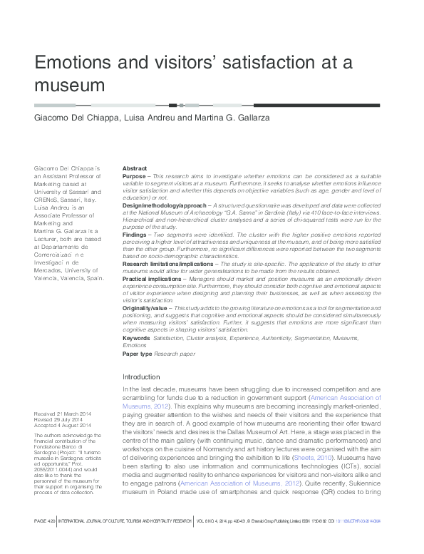(PDF) Emotions and visitors satisfaction at a museum