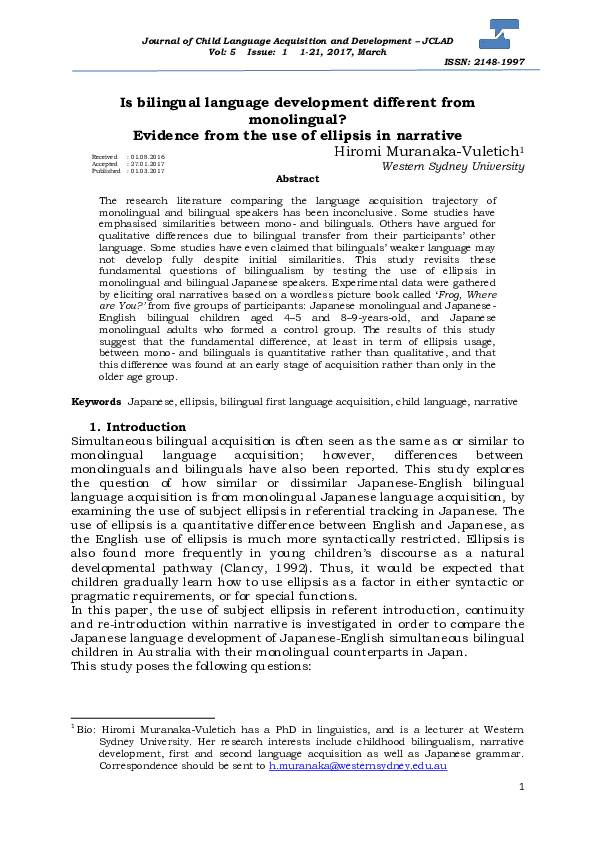 (PDF) Is bilingual language development different from monolingual? Evidence from the use of ...