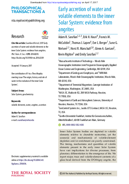 (PDF) Early accretion of water and volatile elements to the inner Solar ...