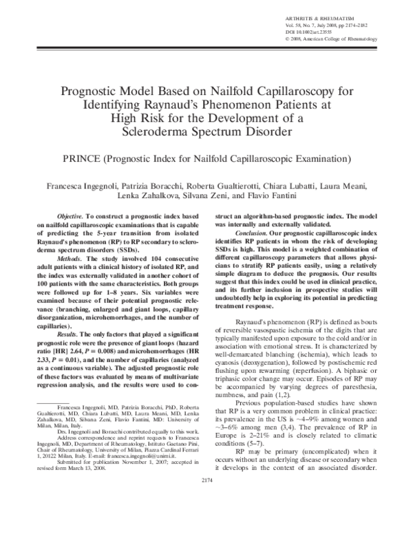(PDF) Prognostic Model Based on Nailfold Capillaroscopy for Identifying ...