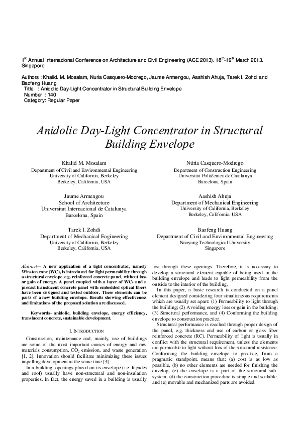 (PDF) Anidolic Day-Light Concentrator in Structural Building Envelope