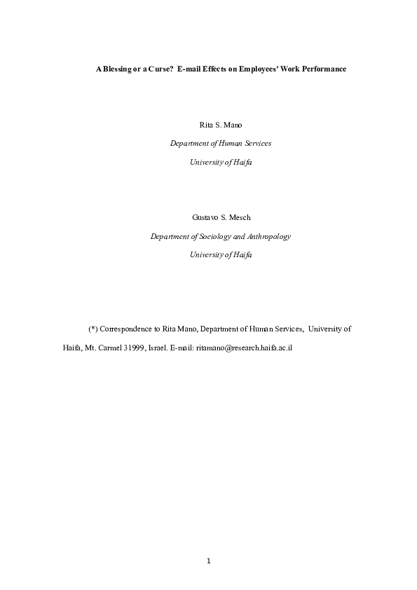 (DOC) A Blessing or a Curse? E-mail Effects on Employees' Work Performance